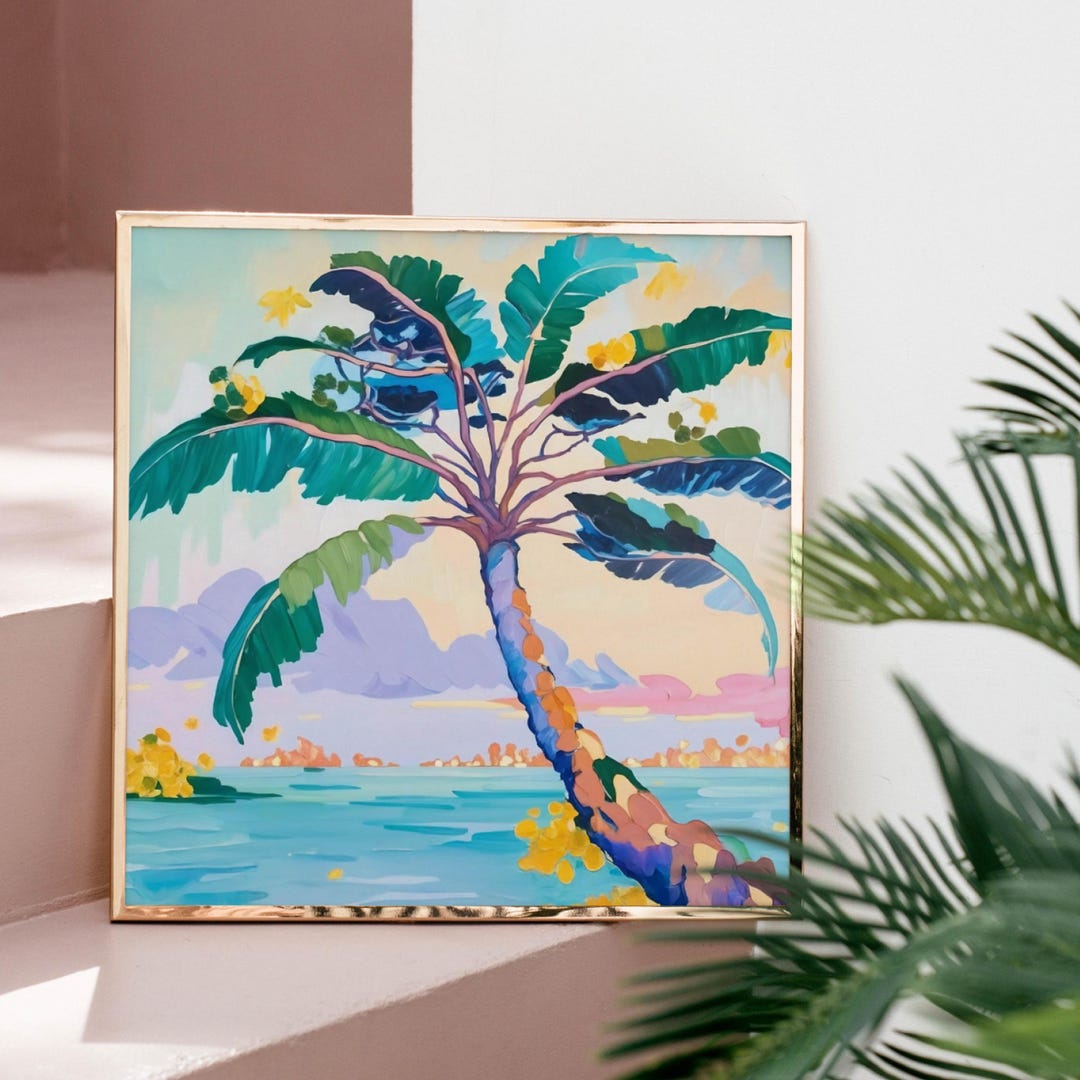 Pastel Palm Tree Beach Wall Art | Colorful Tropical Poster | Coastal ...