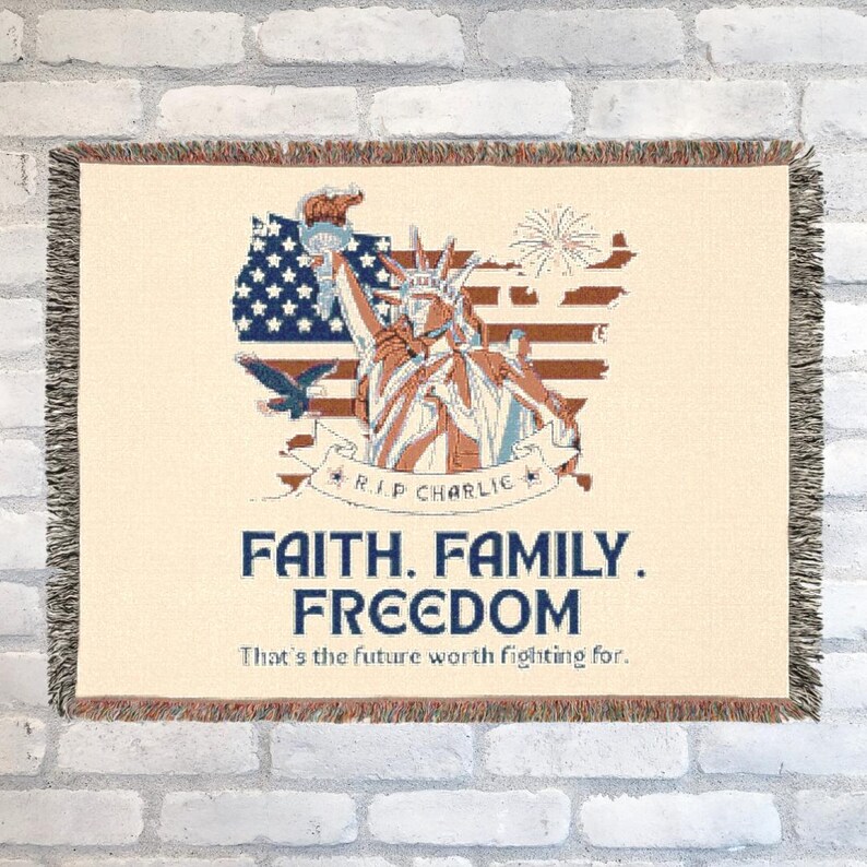Charlie Kirk Woven Blanket (3 Styles), FREEDOM Blanket, Faith Family ...