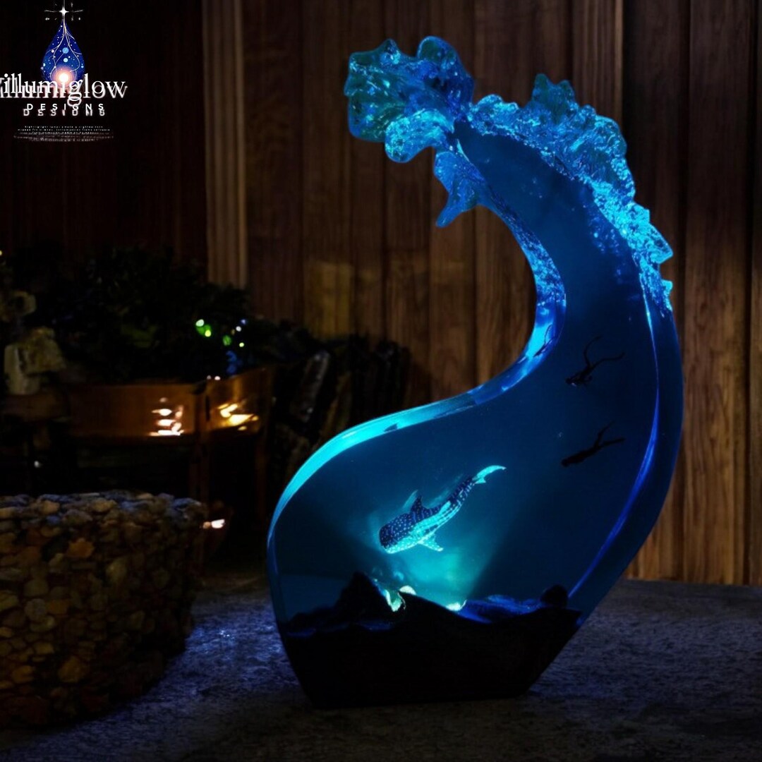 Resin Ocean Wave Sculpture – Epoxy Art With Divers, Shark & Whale ...