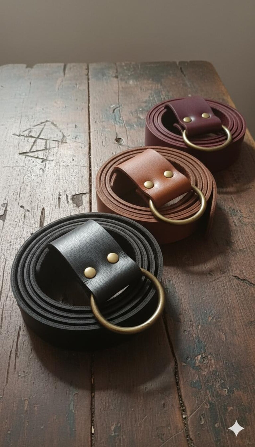 Ring Belt (set of 3) Pure Vegetable Tanned Leather and Brass Ring ...