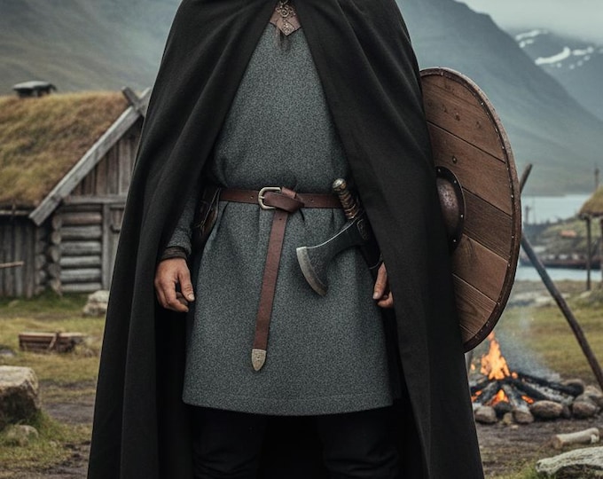 Black Melton Wool Cloak FULL CIRCLE Cloaks Large Pocket Option Wind ...