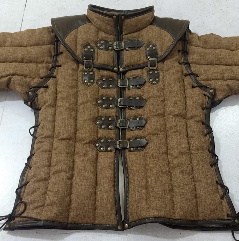 Gambeson Padded Armor Jacket With Tassets: Jute & Leather - Etsy