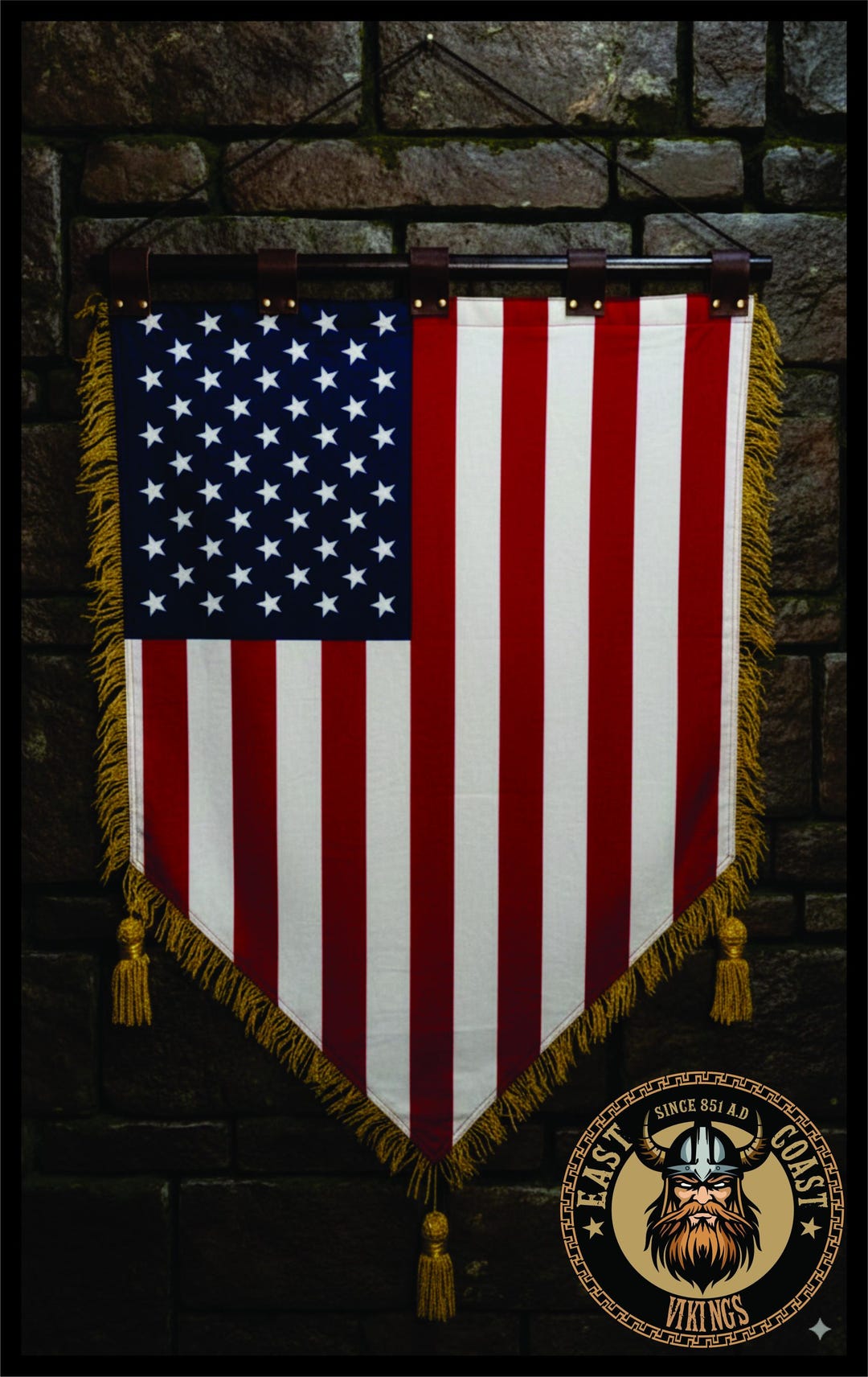 Flag Banner USA Wool Banner With Wooden Poles and Leather Loops - Etsy