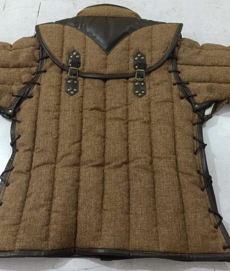 Gambeson Padded Armor Jacket With Tassets: Jute & Leather - Etsy