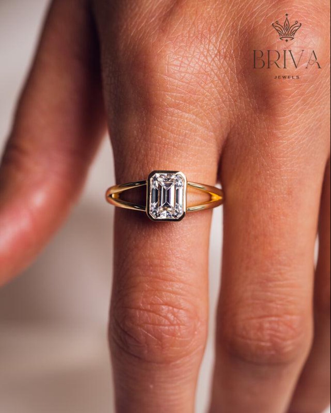 Emerald Cut Bezel Ring | 1.55 CT Double Band Engagement Ring | Modern ...