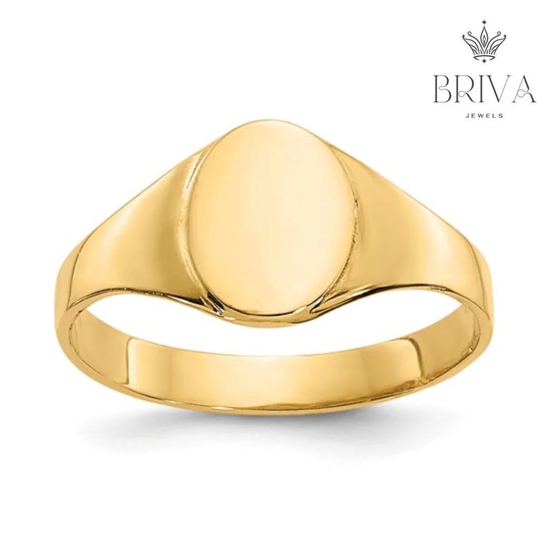 Kids Gold Oval Signet Ring in 14K Yellow Gold | Customizable Engravable ...