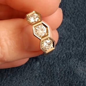 Three Round Cut Moissanite Ring With Hexagonal Shape Inspired Design ...