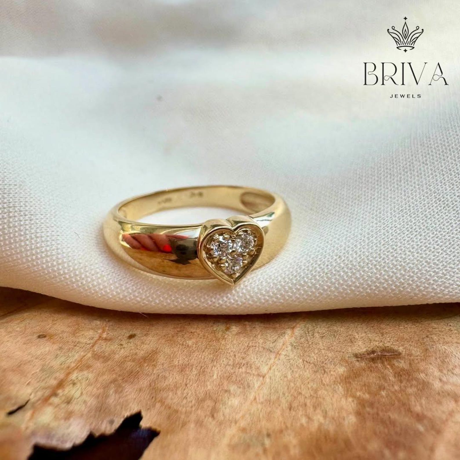 Heart Shaped Cluster Diamond Ring | 14K Gold Dome Band | Unique Promise ...