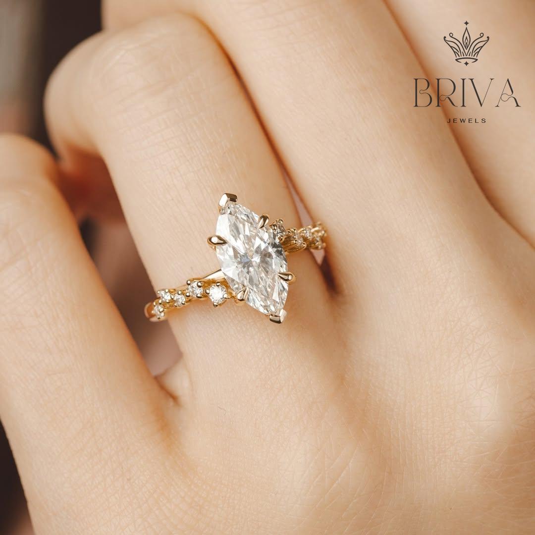 2 Ct Marquise Diamond Engagement Ring | V-tip & Eagle Claw Prong ...
