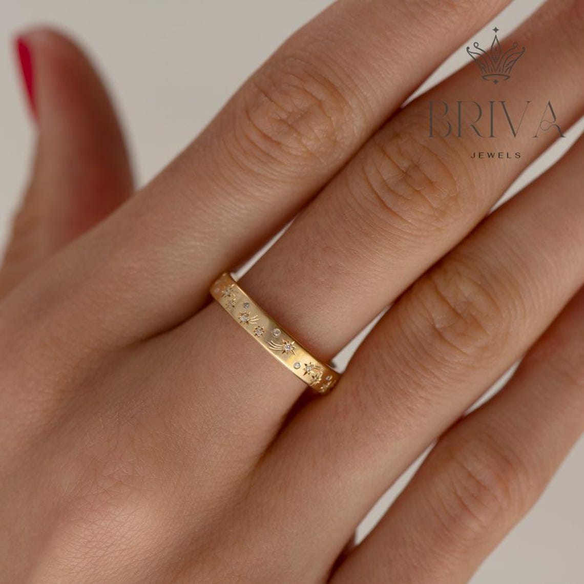 Diamond Shooting Star Engraved Eternity Band | Wide Gold Ring ...