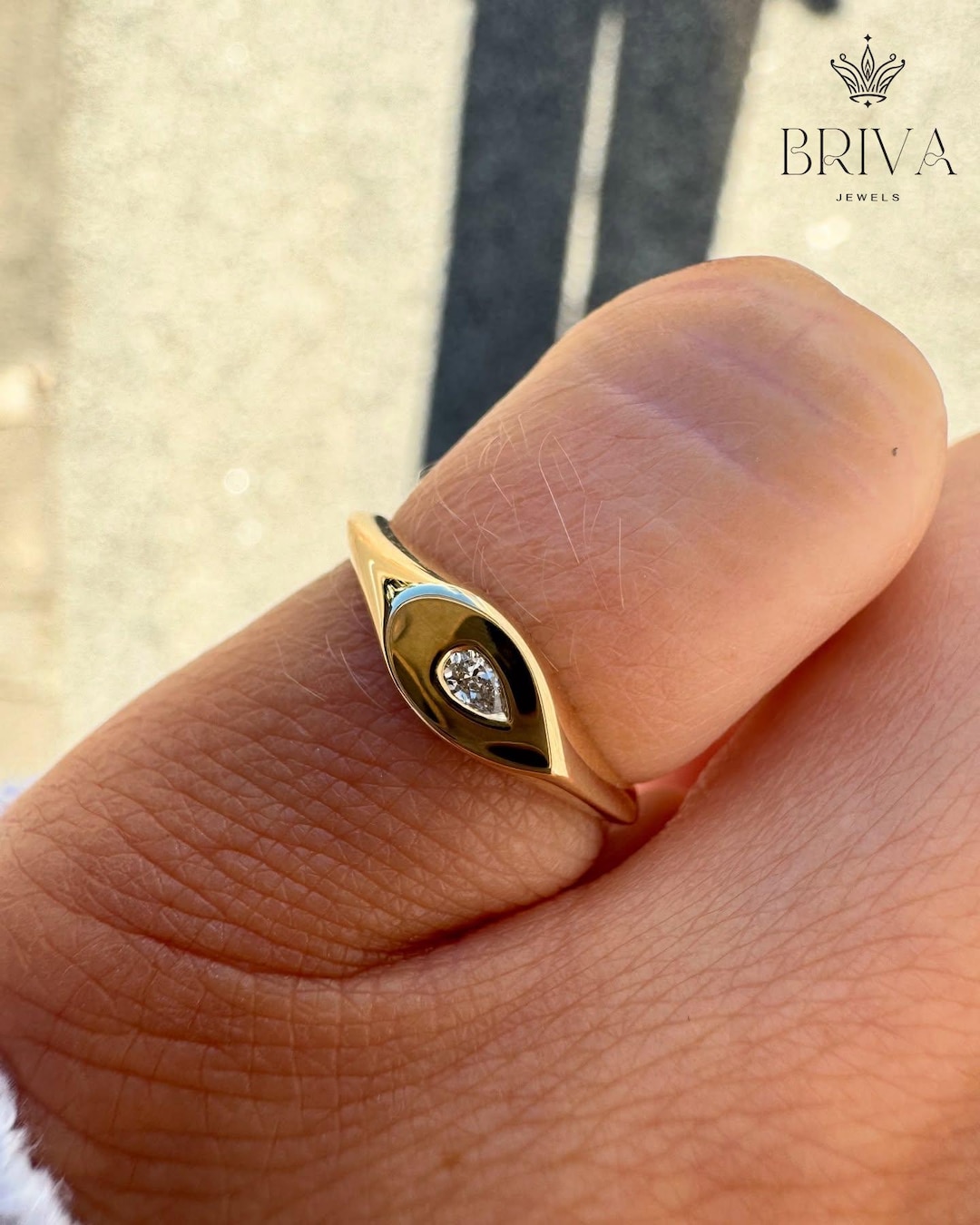 Evil Eye Diamond Pinky Ring | Pear Eye Gold Ring | 14k Protection Ring ...