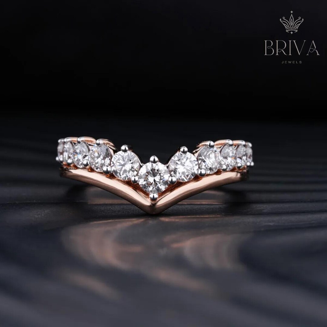 V Shape Band Wedding Ring | Round Cut Diamond Engagement Ring | Elegant ...