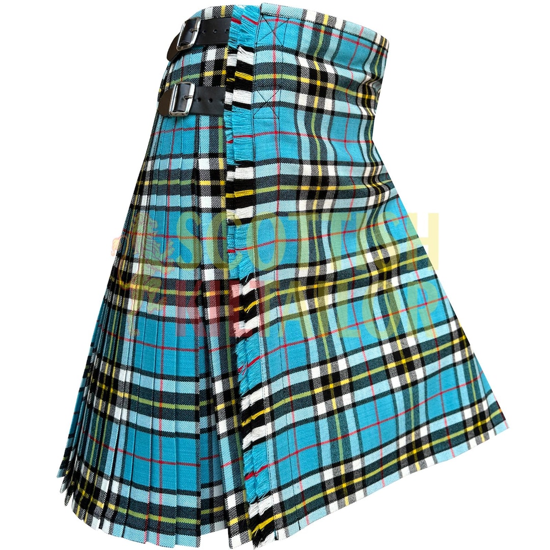 Thompson Blue Tartan Kilt | 8-yard Traditional Irish Clan Kilt ...
