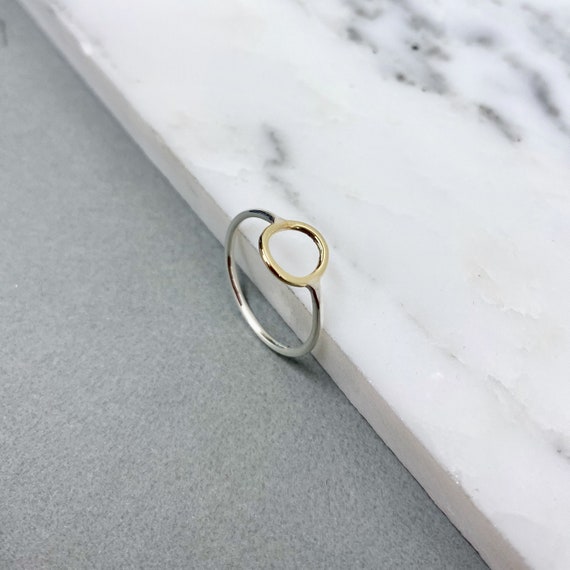 Stacking ring solid Gold and Silver ring thin silver ring | Etsy