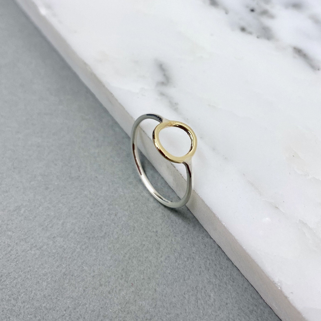 Stacking Ring Solid Gold and Silver Ring, Thin Silver Ring, Stacking ...