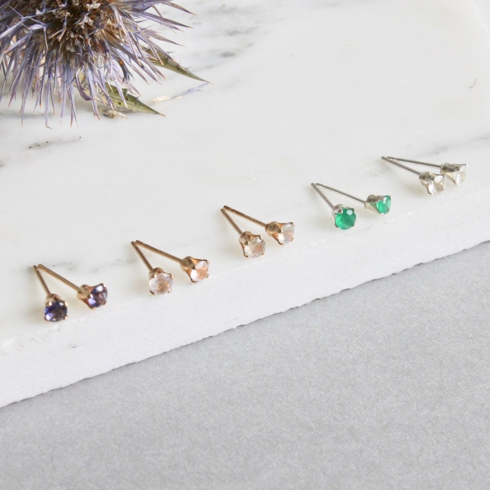 Tiny Gemstone Studs Simple Studs Small Studs Gemstone - Etsy UK