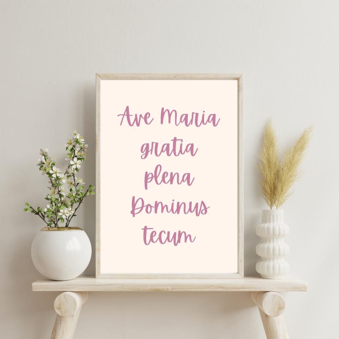 Bible Wall Art Pastel Pink Ave Maria Christian Latin Scripture ...