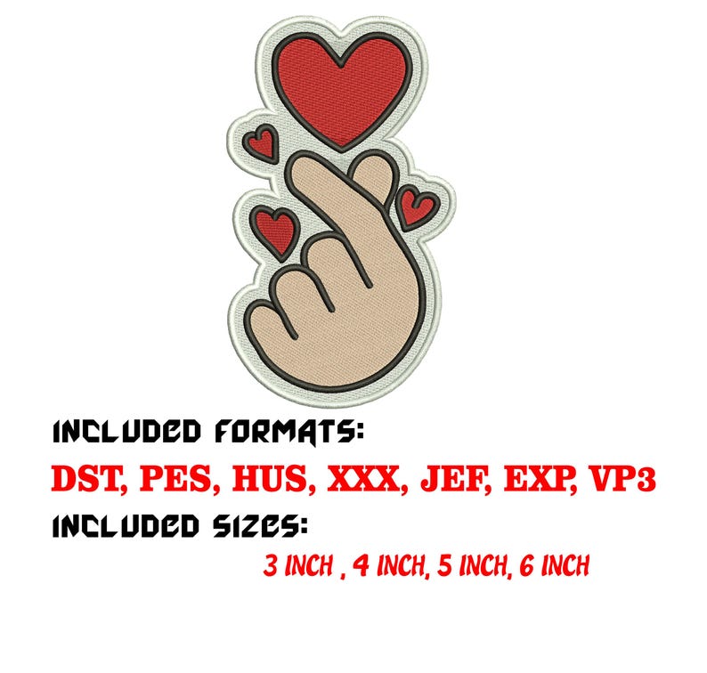 Finger Heart Sign Embroidery Design | Valentine Heart Hand Embroidery ...