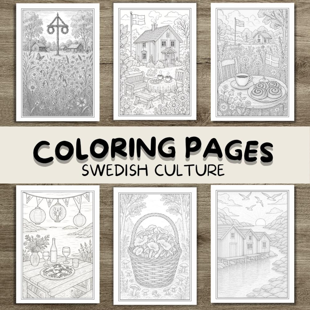 Swedish Culture Adult Coloring Pages – Six A4 Illustrations (digital ...