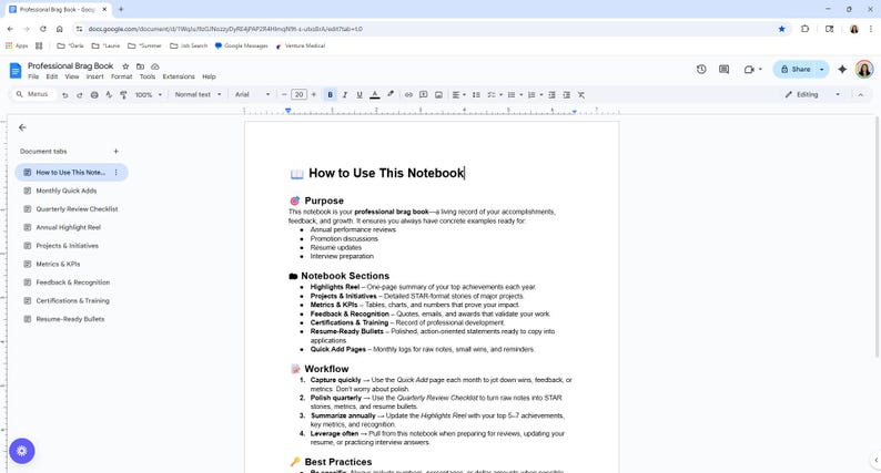 Professional Brag Book Template - Career Planner for Performance ...