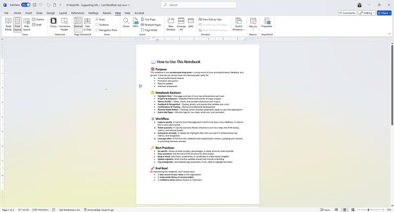 Professional Brag Book Template - Career Planner for Performance ...