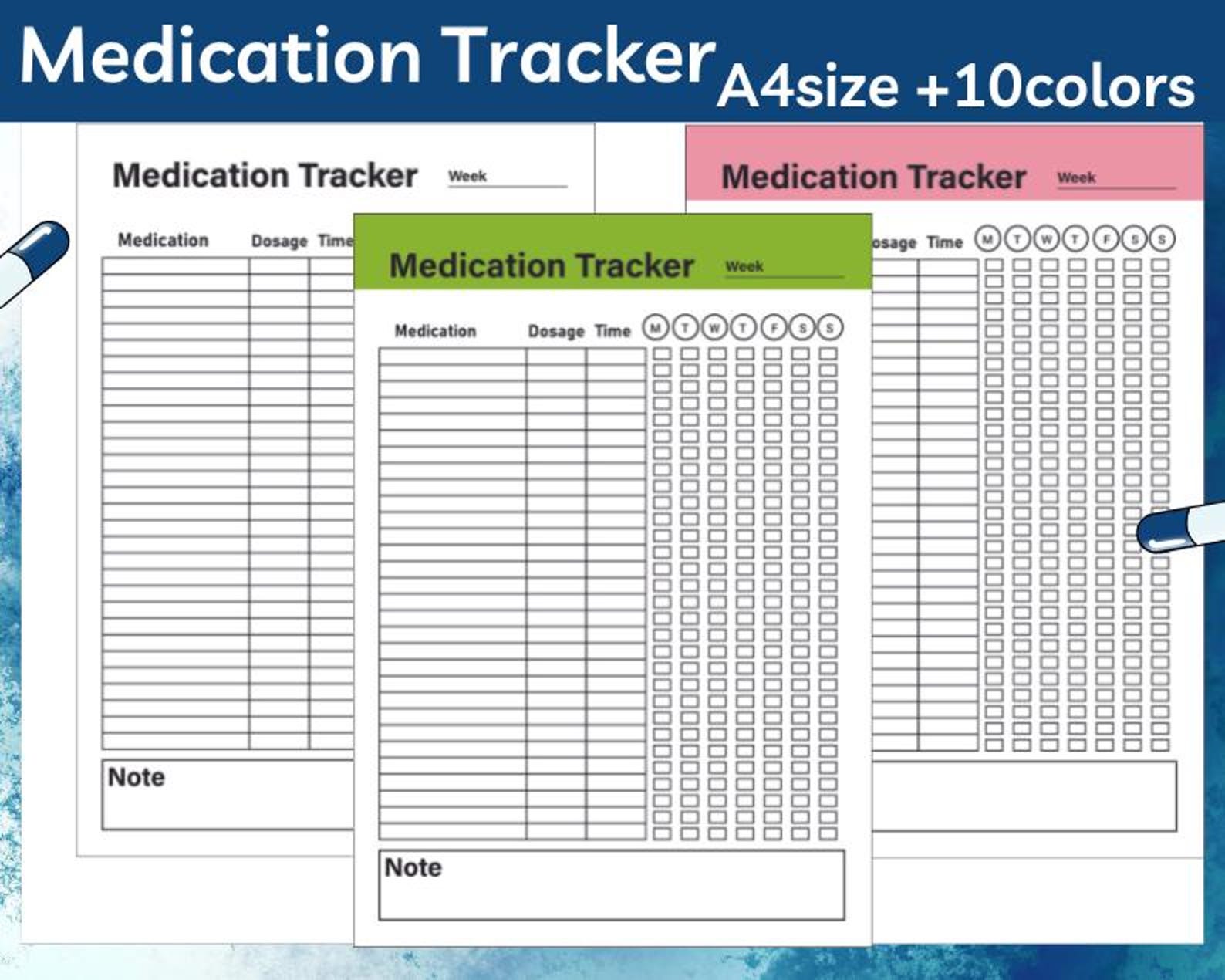 Printable Medication Tracker | Monthly Medicine, Supplement Log (A4, 10 ...