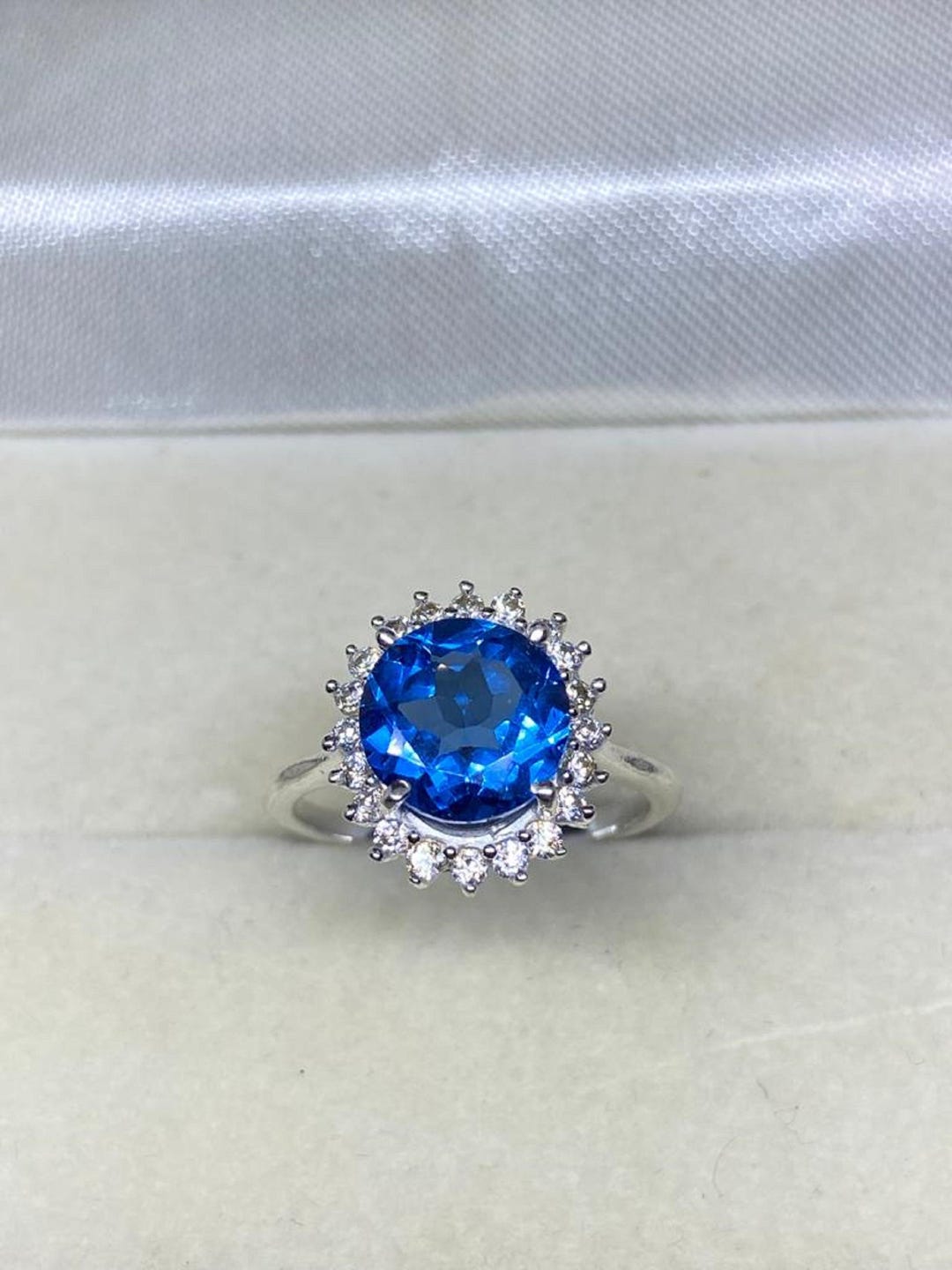 Blue Sapphire Ring, Vintage Sterling Silver 925 Blue Engagement Ring, Unique Anniversary Ring ...