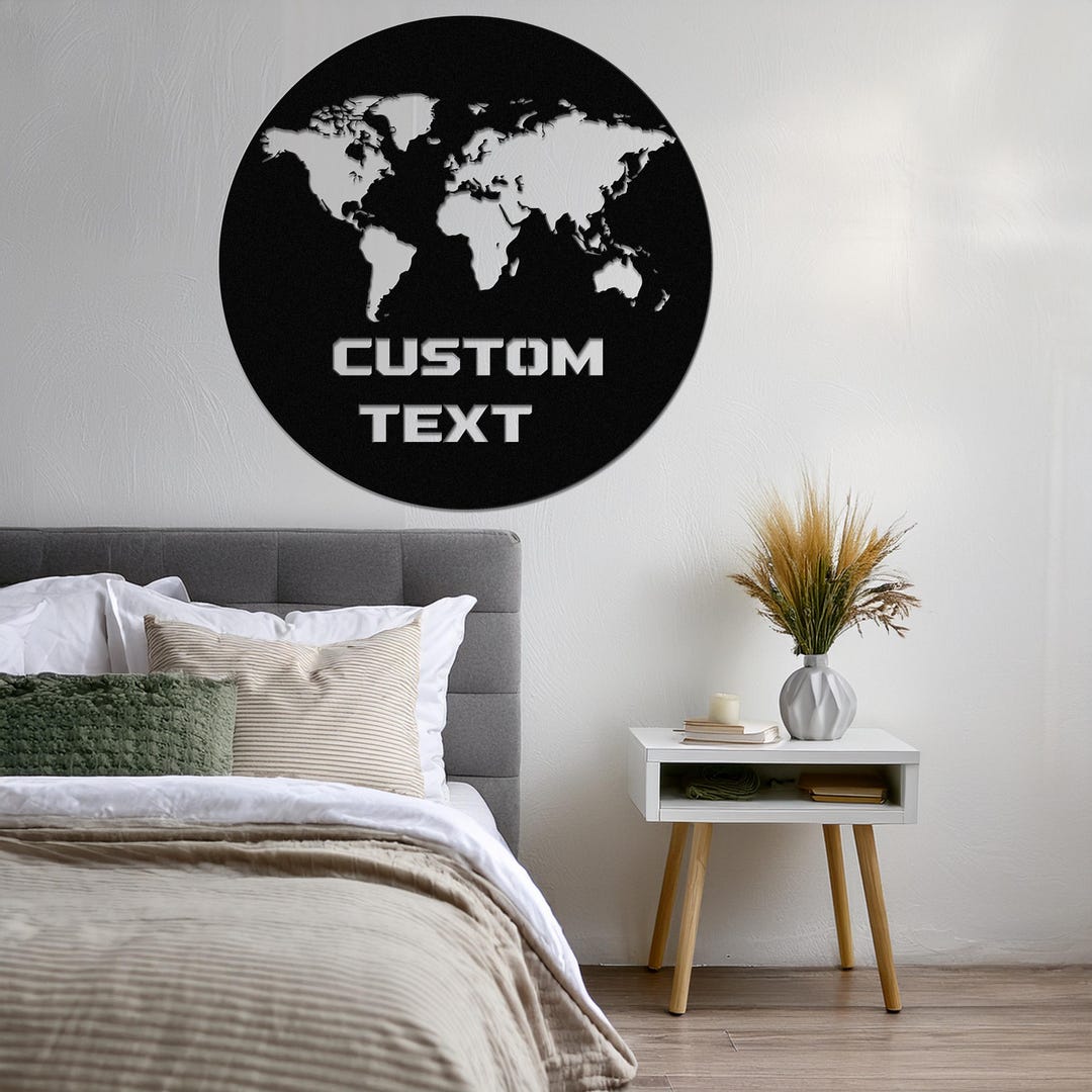 Custom World Map Metal Wall Sign, World Map Wall Art, Home Decor ...