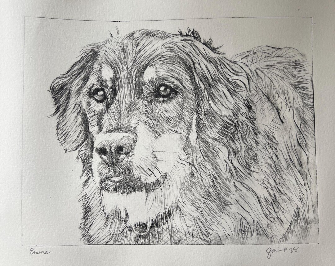 Emma. Art Range: Dry Point, Pet, Animal, Hand Print, Handmade. - Etsy