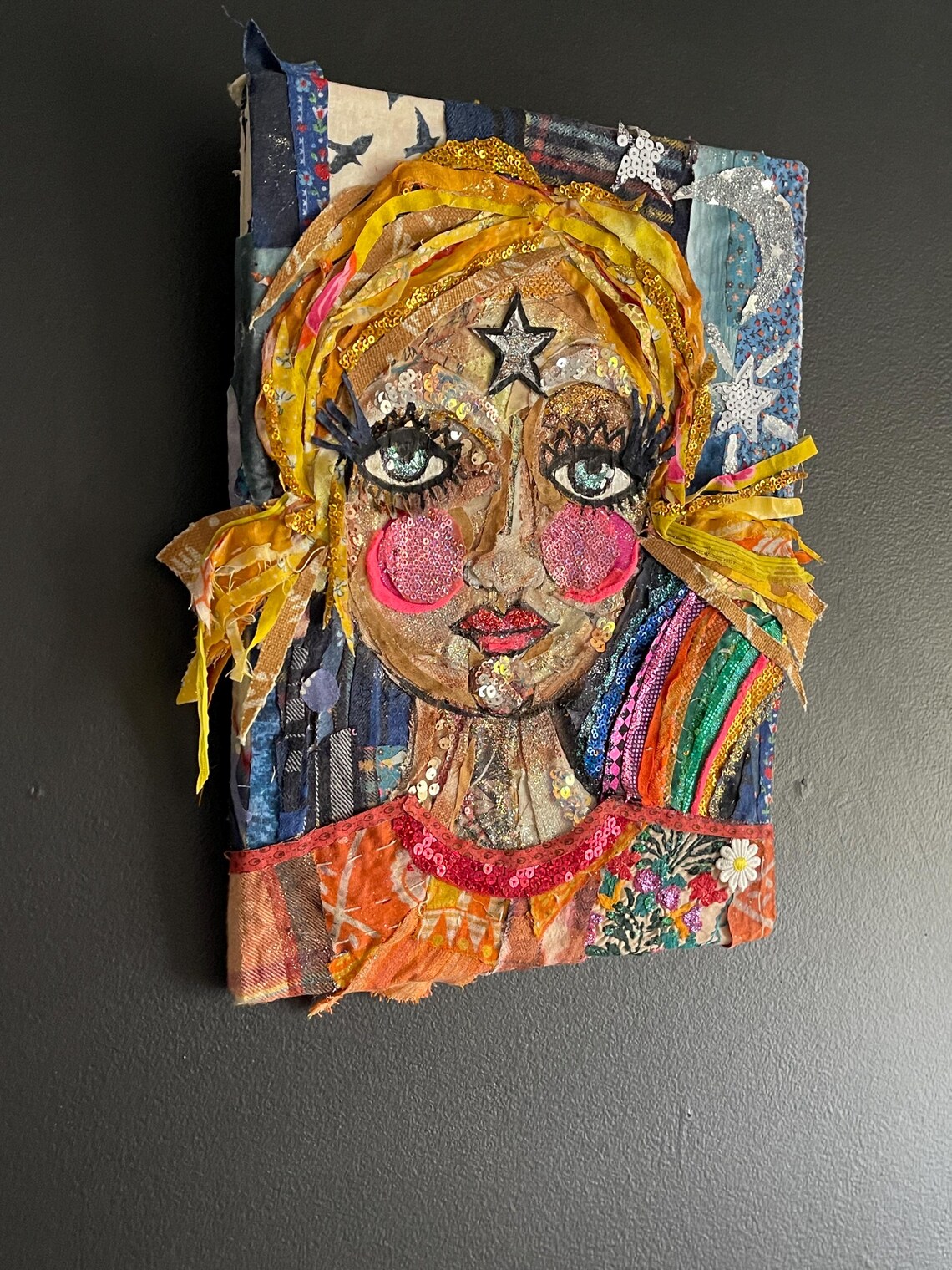 Star Girl, From Waste to Art: Unique Textile Collage - Etsy