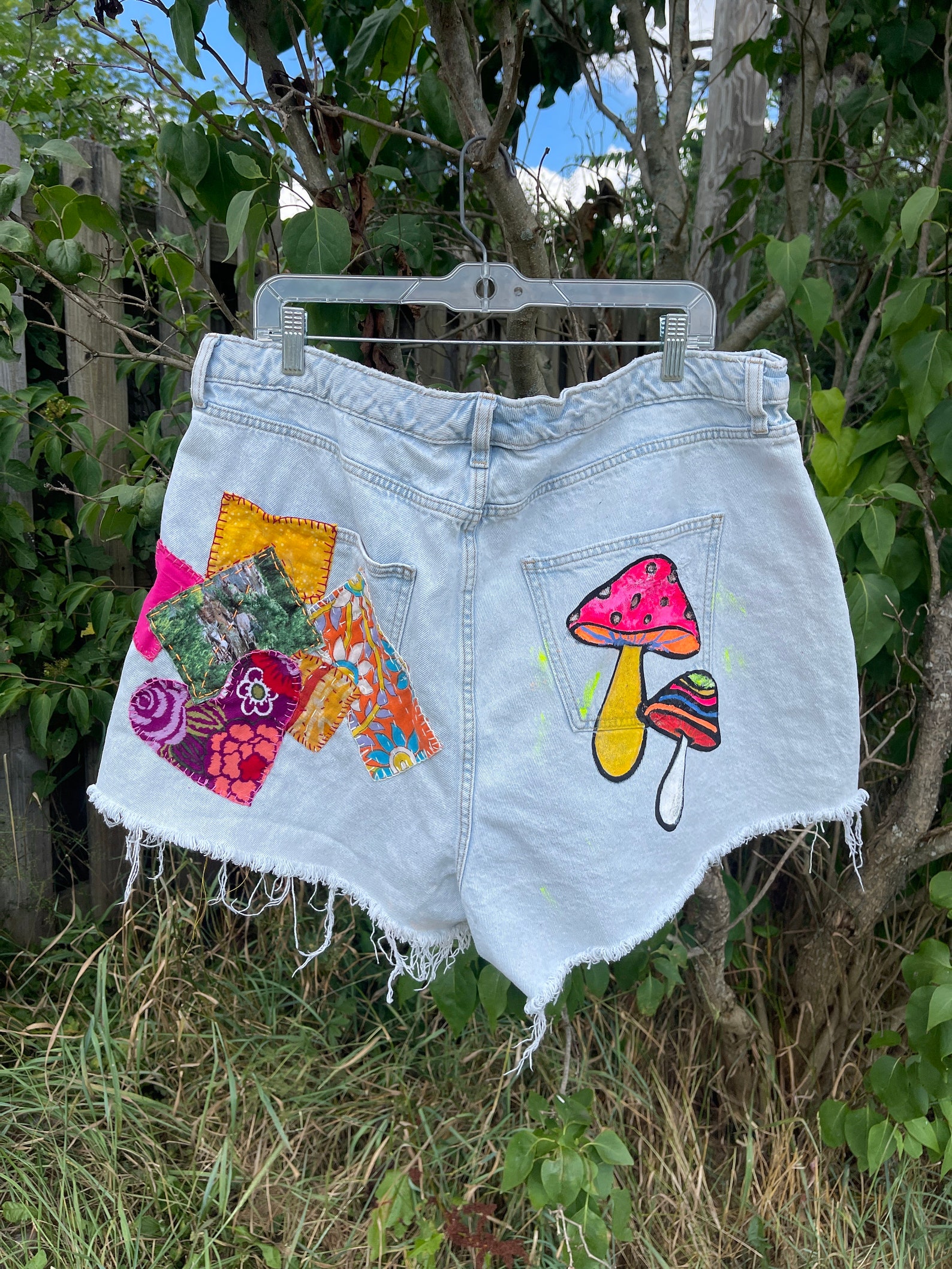 Upcycled Denim Shorts With Hand Sewn Patches Size 18 One of a Kind - Etsy