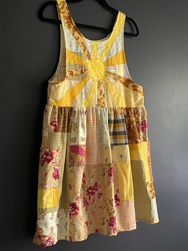 Custom Size Patchwork Sun Appliqué Dress: Upcycled Fabrics - Etsy