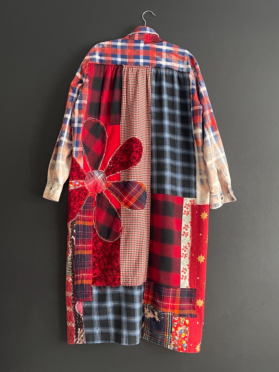 Red Daisy Upcycled Patchwork Chore Coat, Handmade Lg/xl - Etsy