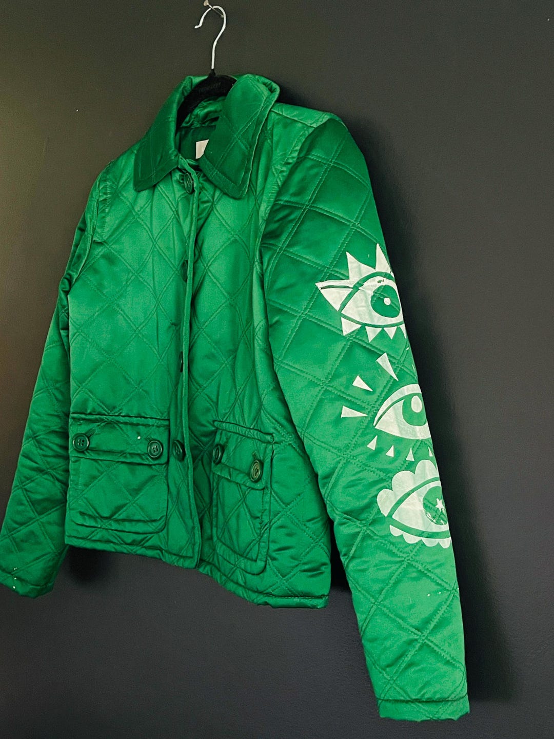Upcycled Green Quilted Jacket – Eye Screenprint – One of a Kind ...