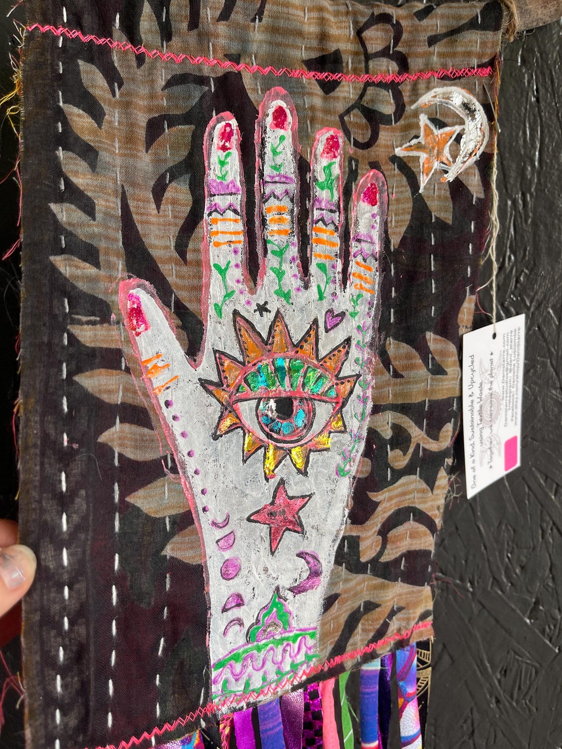 Hamsa Banner – Upcycled Fabric Wall Art – One of a Kind & Sustainable ...