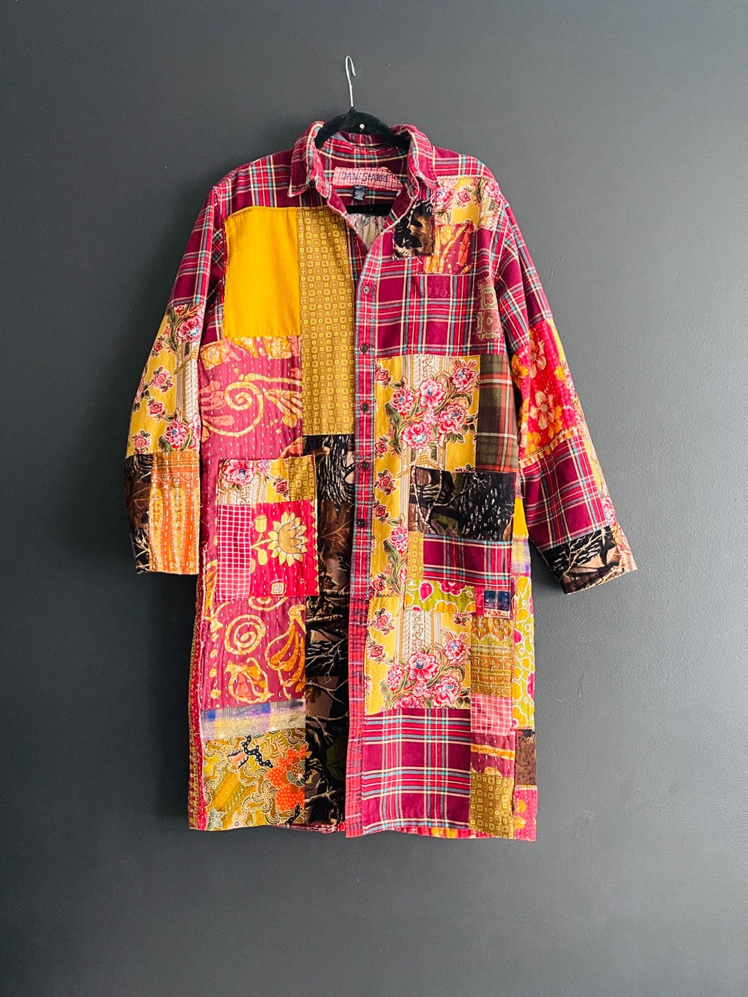 Burgundy and Gold Patchwork Chore Coat. Lg - Etsy