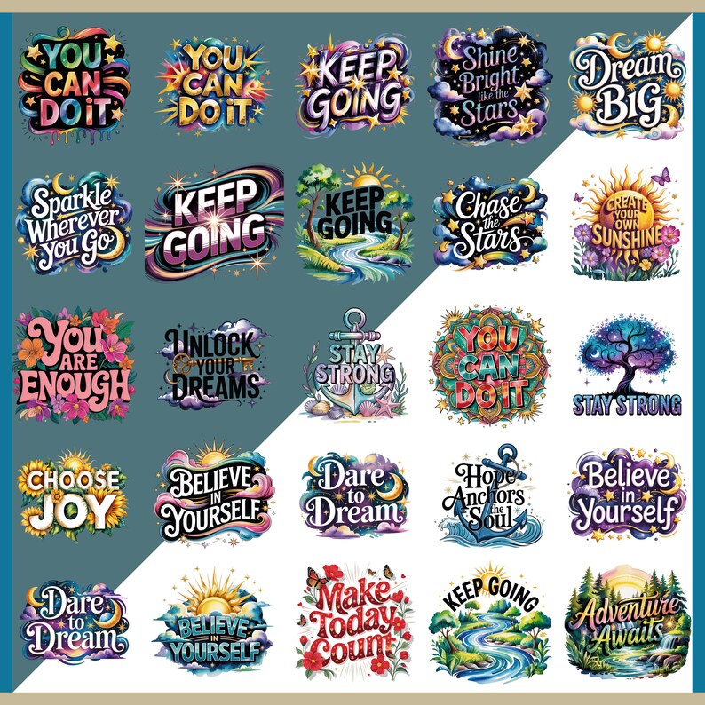 Watercolor Inspirational Quote Clipart Bundle: 140 PNG Designs (digital ...