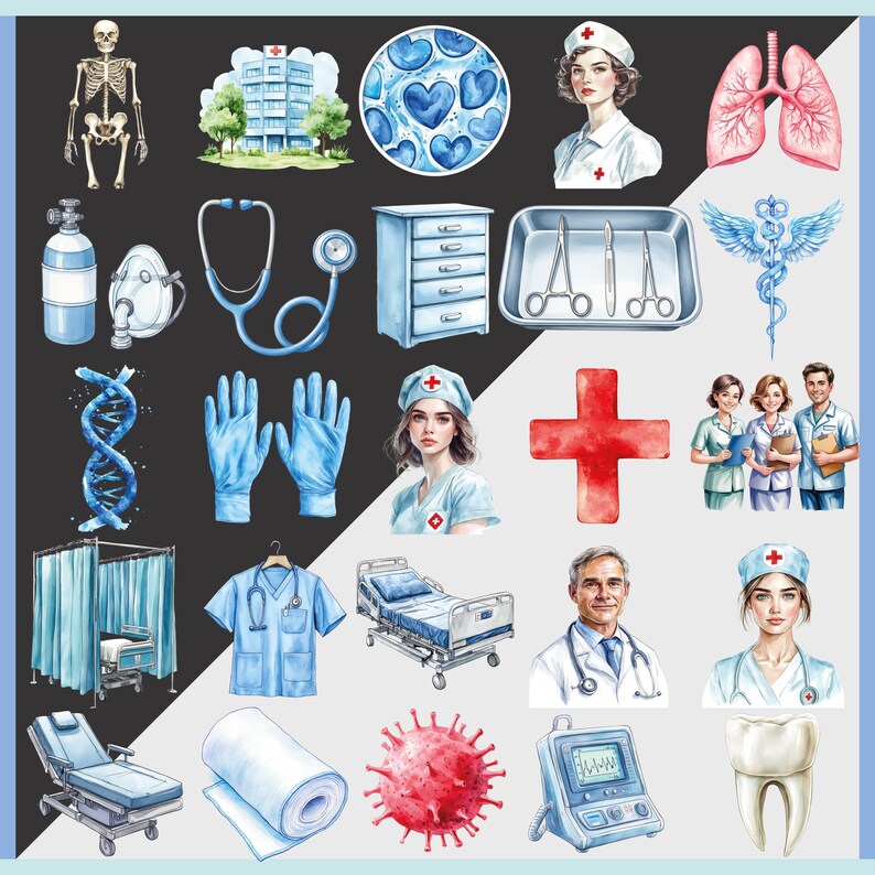 Medical Clipart Bundle, 80 PNG, Doctor Nurse Hospital Elements ...