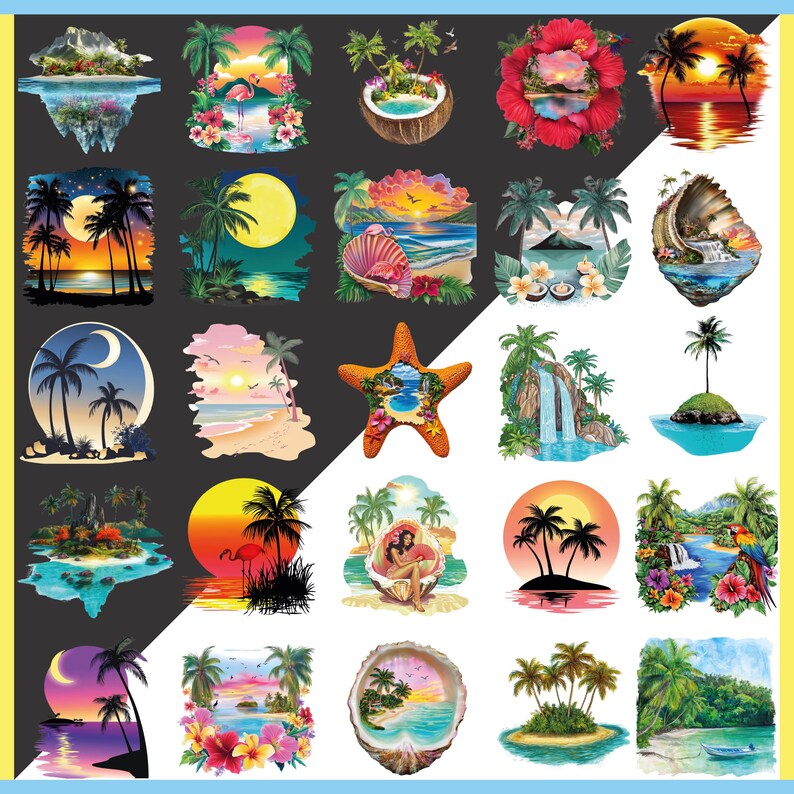 Paradise Island Clipart Bundle, 150 Tropical Paradise Island Beach ...