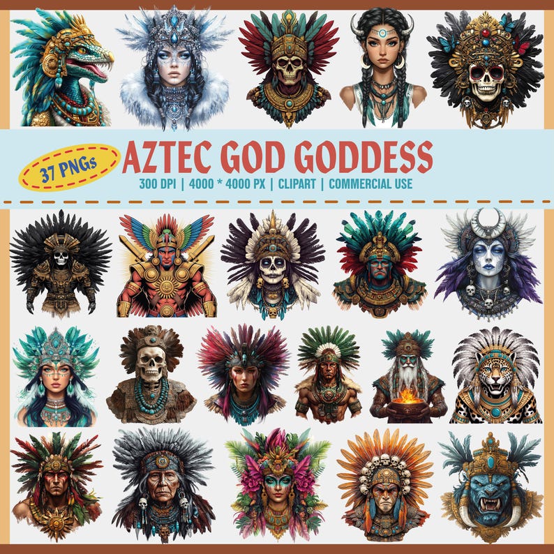 Aztec God Clipart PNG Bundle, Aztec Goddess PNG, Mesoamerican Culture ...