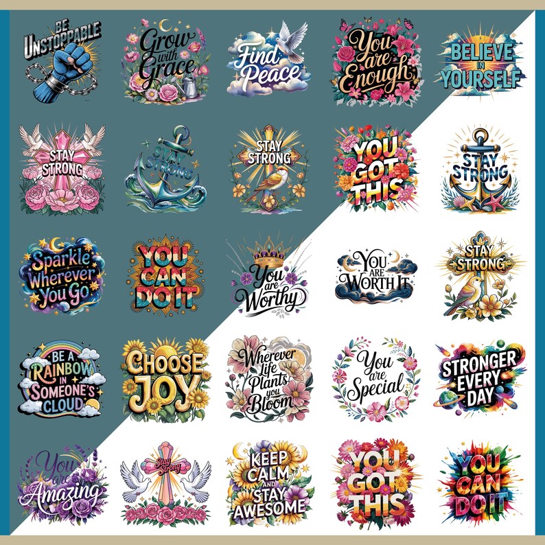 Watercolor Inspirational Quote Clipart Bundle: 140 PNG Designs (digital ...