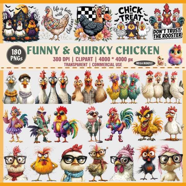 Funny Chicken Clipart - Etsy