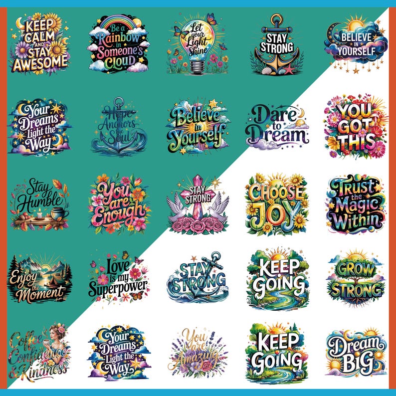 INSPIRATIONAL QUOTES Clipart Bundle, Motivational Quote PNG, Positive ...