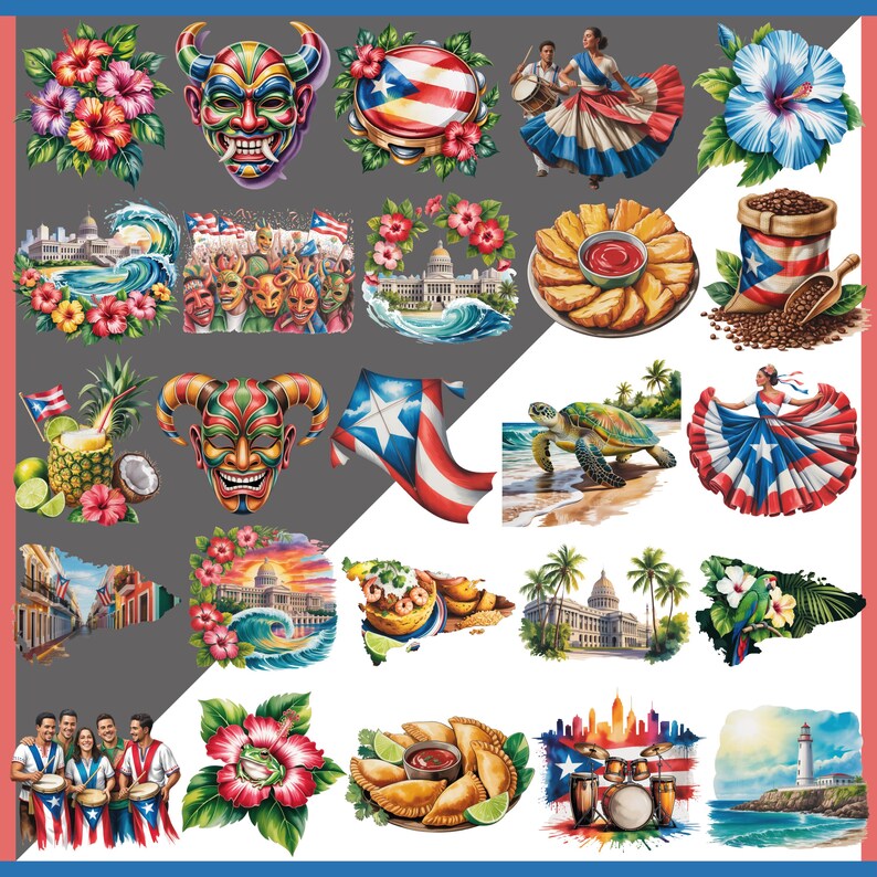 Puerto Rico Clipart Bundle 80 Pngs Tropical Island Art Cultural Icons ...