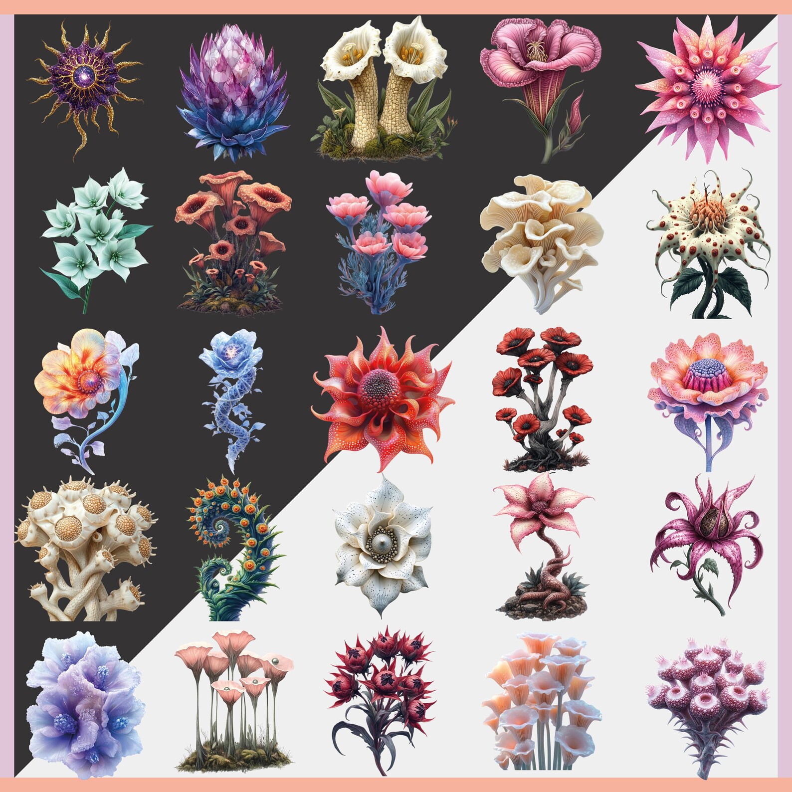 Fantasy Flowers Clipart Mega Bundle | 200 PNG | Fantasy Floral ...