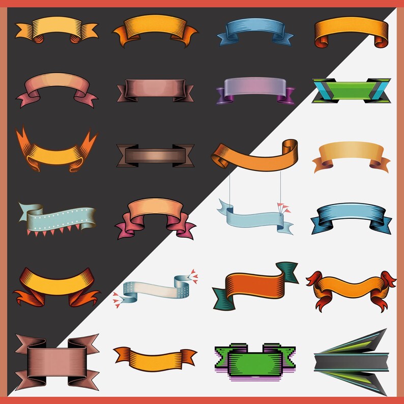Colorful Ribbon Banner Clipart Bundle, Floral Banners, Vintage Ribbons ...