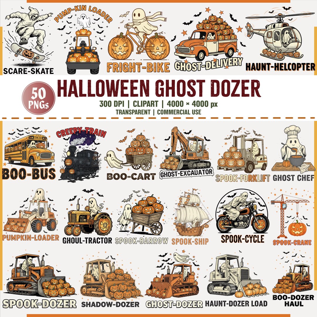Halloween Ghost Vehicle Clipart Bundle, 50 Pngs (digital Download) - Etsy