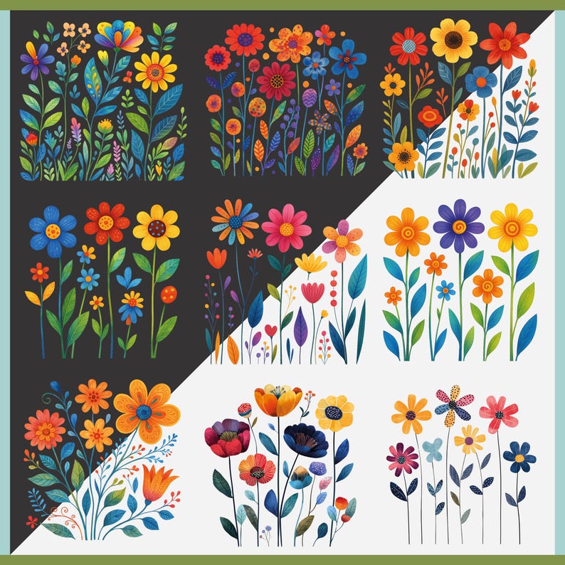 Quirky Floral Clipart: Whimsical Flower PNG Set (digital Download ...