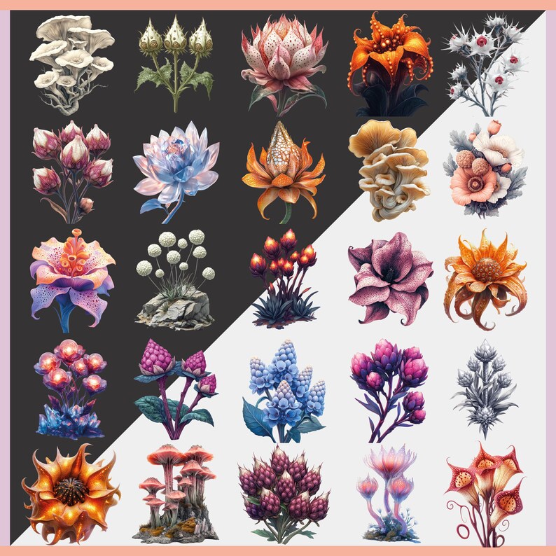 Fantasy Flowers Clipart Mega Bundle | 200 PNG | Fantasy Floral ...
