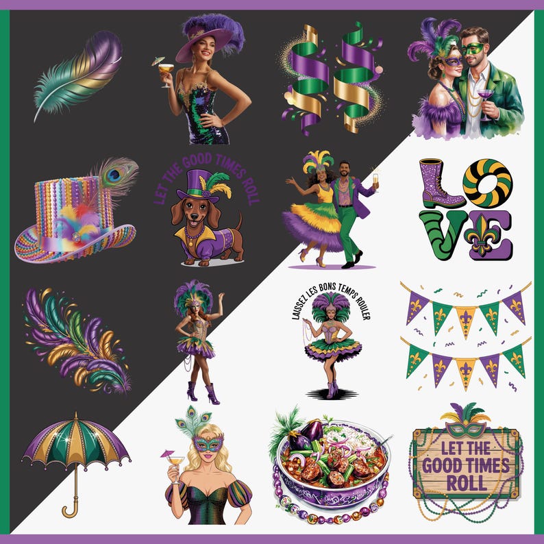 Watercolor Mardi Gras Clipart Bundle, Carnival PNG Set, Bourbon Street ...